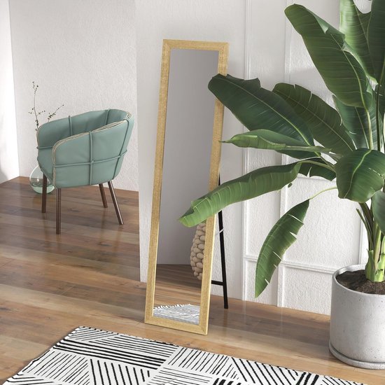 Rechthoekige Staande Spiegel met Houten Frame - Muur en Vloer Montage ...