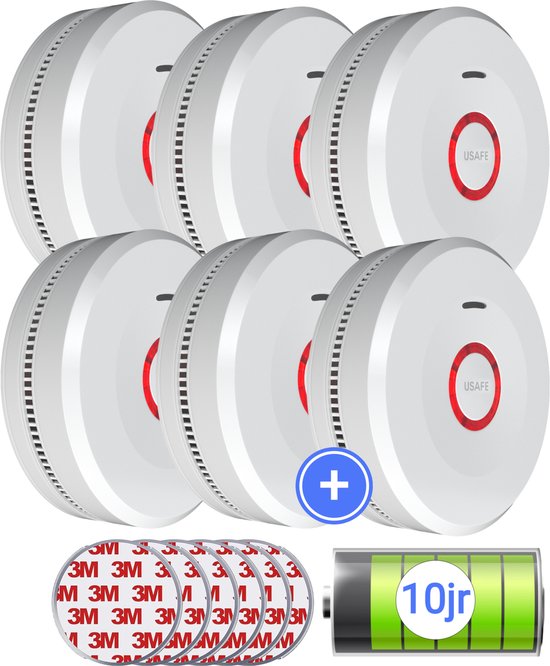 USAFE® Rookmelder set van 6 - Rookmelders met 10 jaar batterij ...