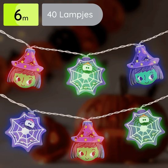 Halloween Lichtsnoer Spinnenweb met Heks Gekleurd - 6 Meter - 40 LED ...
