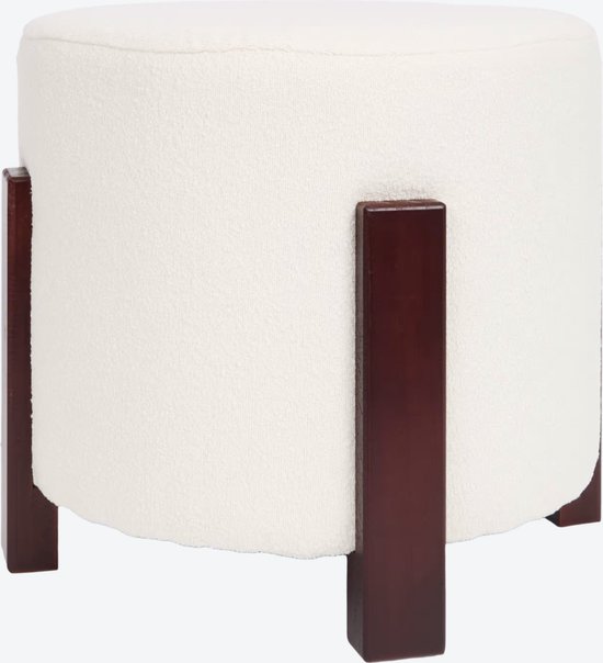 Studio Home poef met bamboe poten, Creme poef met walnoot bruine poten ...