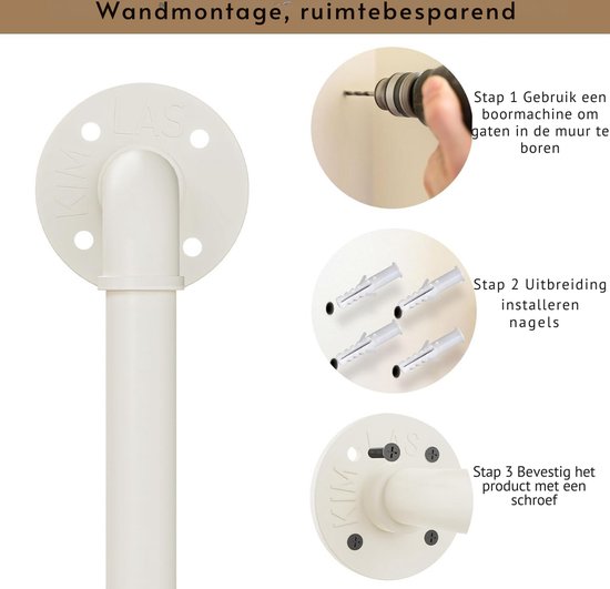 Kledingstang voor aan de Muur – Hoogwaardige Stalen Kledingroede – Set ...