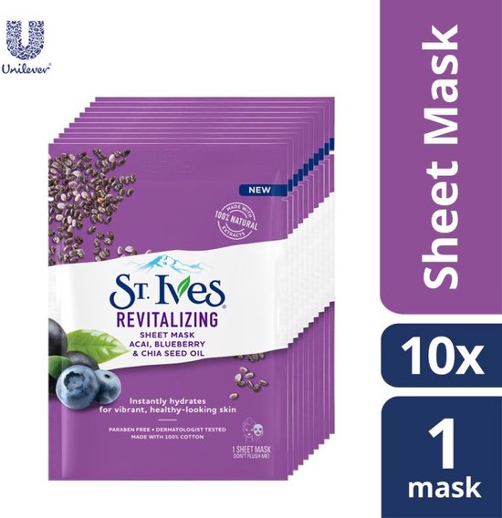 ST. Ives Revitalizing Sheet Mask - Acai, Blueberry & Chia Seed Oil ...