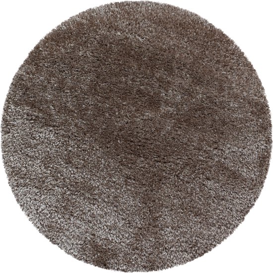 Rond Shaggy Vloerkleed | Tapijt | Brilliant | Taupe | 120x120 cm | bol