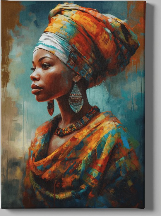 Canvas Schilderij - Afrikaanse Vrouw - Portret - 120x80x2 cm | bol