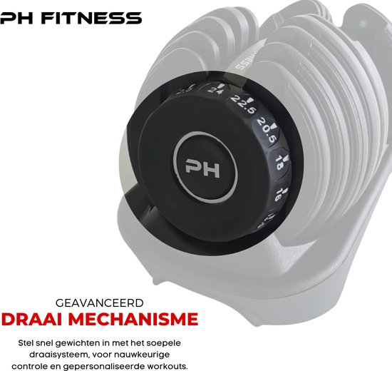 PH Fitness Smart Dumbbells set - Verstelbaar 2,5-24 kg - Home Gym - 2 ...