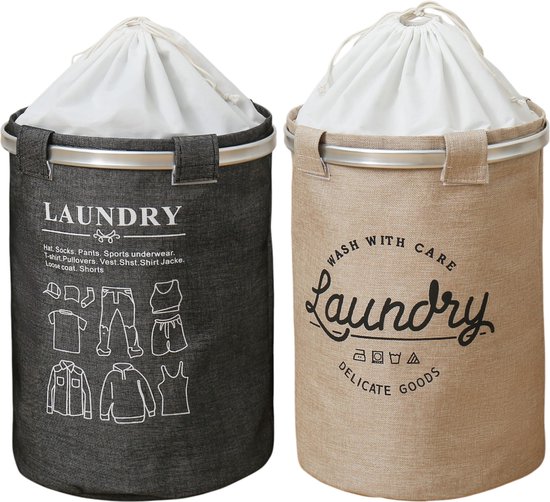 Wash me en Laundry - Wasmand - Set of 2 Foldable Round Laundry Baskets ...