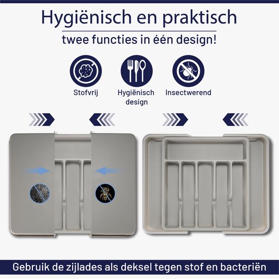 Nuvona Uitschuifbaar Bestekbak met 8 Vakken – Besteklade Organizer – 57 ...