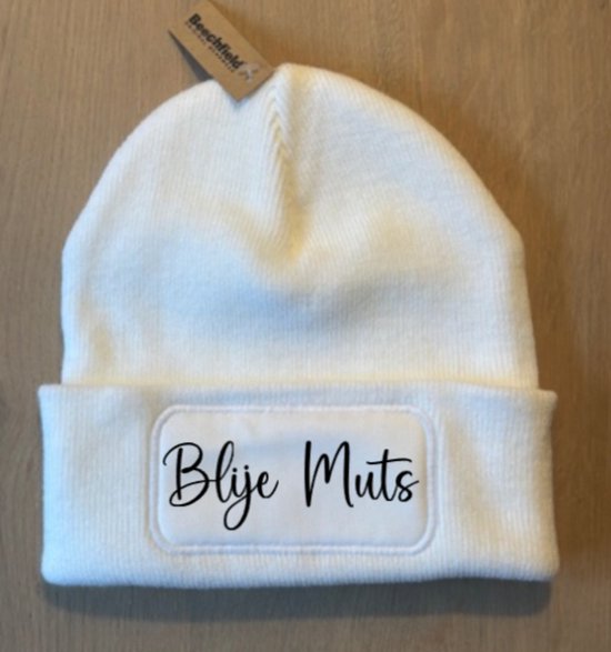 Muts Wit - Blije Muts - Zwarte letters - Beanie - Grappige tekst ...