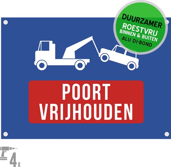 Pictogram/ bord Dibond + boorgaten | "Poort vrijhouden" | 40 x 30 cm ...