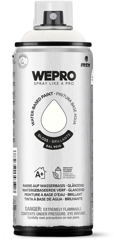 Bombe aérosol Ral 9010 Blanc Brillant MTN WEPRO WATER-BASED PAINT 400ML ...