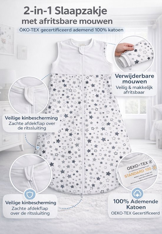 Baby slaapzak 90 CM / Afritsbare Mouwen / 4 seizoenen / 6-18 Maaanden ...