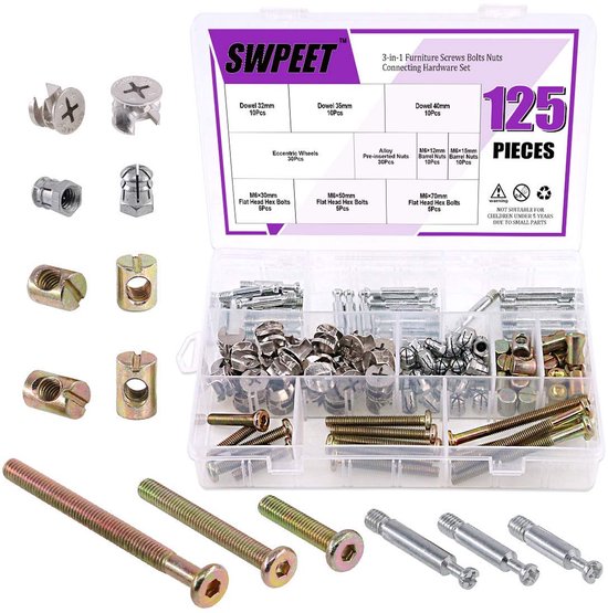 125Pcs 3 in 1 Meubelkast Bevestigingsschroef Locking Cam Bolt Moer ...