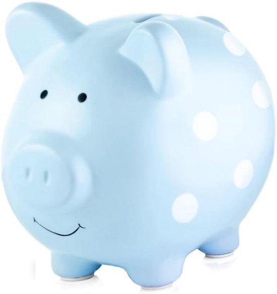 Keramisch Spaarvarken Blauw met Stippen - Groot Model Spaarpot voor ...
