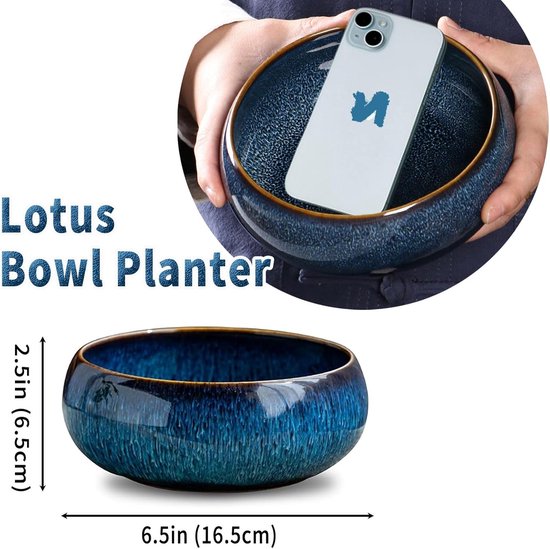 Lotus Bloemschaal - Keramiek - Blauw - ø 16.5cm - Hydroponie Vaas voor ...