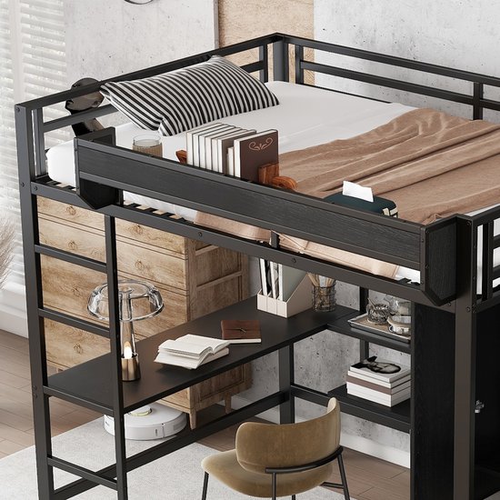 Sweiko Hoogslaper - 140x200cm - Met bureau - Opbergplank - Kledingkast ...