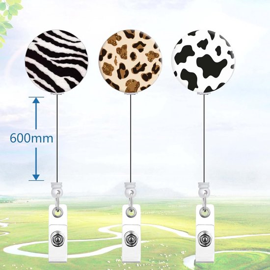3 Stuks Intrekbare Badgehouder Clips - Koe, Zebra & Luipaard Patroon ...