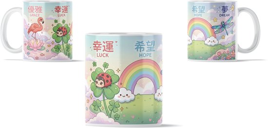 Kawaii Mok Flamingo Lieveheersbeestje Regenboog – Japanse Kanji Grace ...