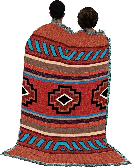 Landelijke Plaid Waaft met Terracotta, Zwart, Rood en Blauw Patroon ...