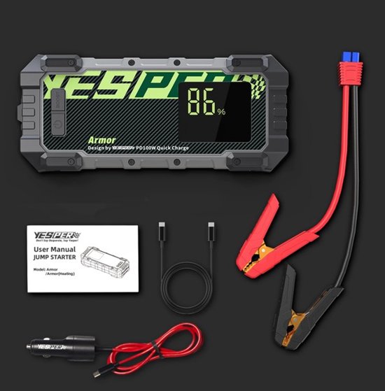 Yesper Armor Jumpstarter 12V - 20.000mAh - 3000A - Accu Booster voor ...