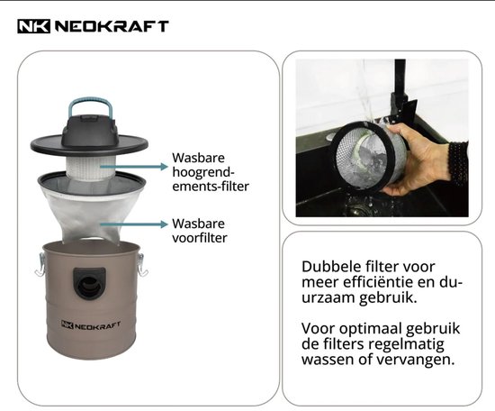 Neokraft - Aszuiger 1600W - Blaas- en Zuigfunctie - Asstofzuiger met ...