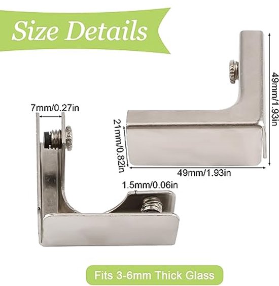 UFURMATE Glass Connector, 4 Pcs Cold Rolled Steel Glass Clamp 2 Way ...
