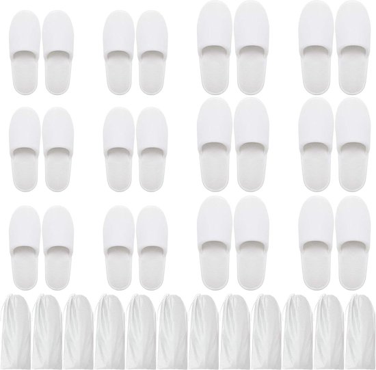 Allecto Plus - Zachte Spa Slippers met Tasje - 12 Paar - Gesloten Teen ...