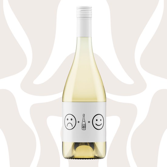 Wijnetiket | verdrietige smiley + wijn = blije smiley - wijnliefhebber ...