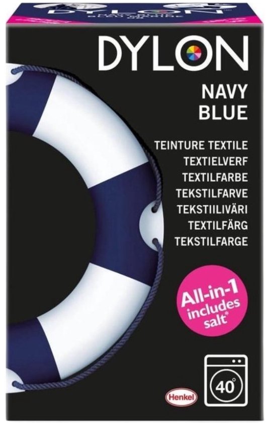 15 x Dylon - Textielverf - Navy Blue - All-in-One - Inclusief Zout ...