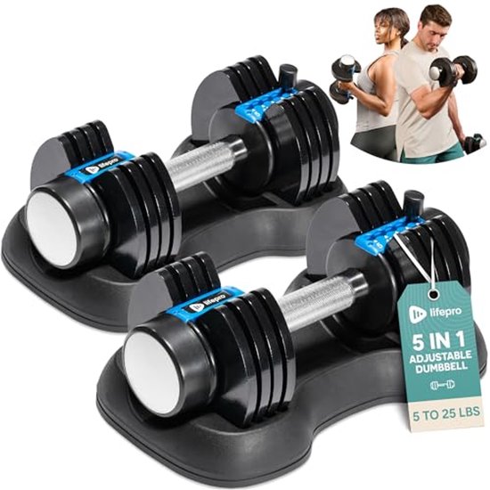 Verstelbare halterset - 5-in-1, 25 lbs handgewichten voor thuisfitness ...