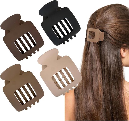 Vierkante Haarclip Plat 4 Stuks - Grote Platte Haarclips voor Dik Haar ...