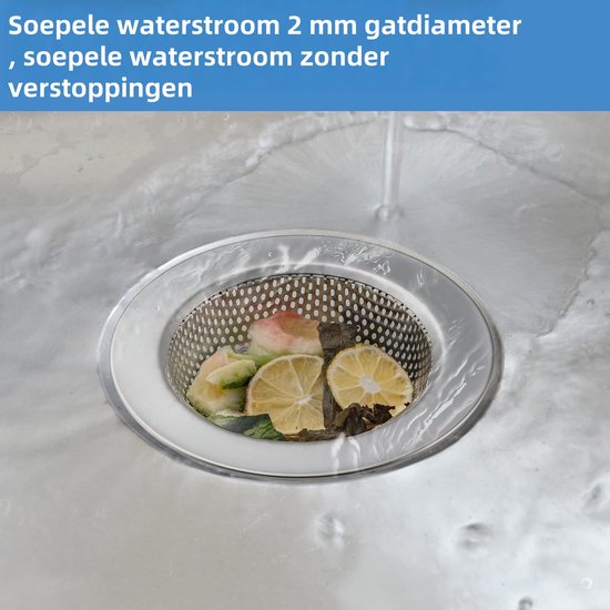 2stuks - Gootsteenzeef - roestvrij staal - grof gaas met geribbelde ...