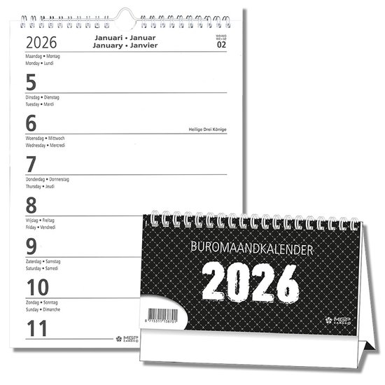 MGPcards - Groot Letter Kalender 2026 - formaat A4 - Week begint op ...