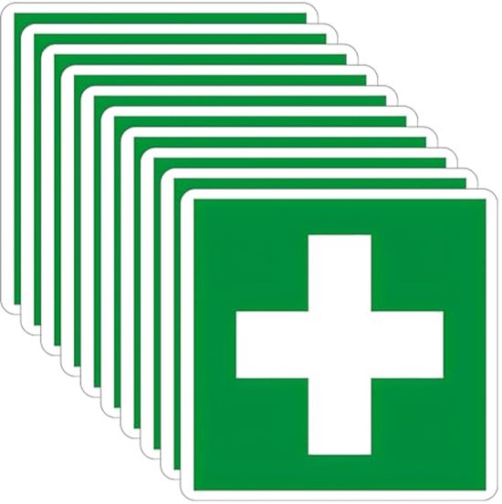 10 EHBO-stickers - 10 x 10 cm zelfklevend - Waterdicht en slijtvast | bol