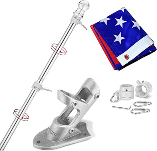 Vlaggenstok voor 3x5 Amerikaanse vlag met muurbevestiging voor veranda ...