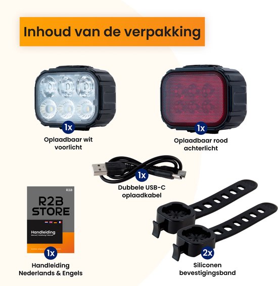 R2B Fietslicht Voor en Achter - Fietslamp USB-C Oplaadbaar ...