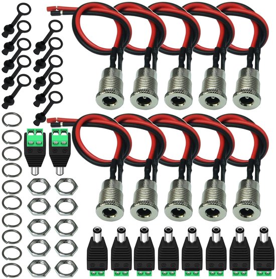 10 Sets DC Hollow Plugs 5.5 x 2.1mm DC Power Jack Bushing Panel Mount ...