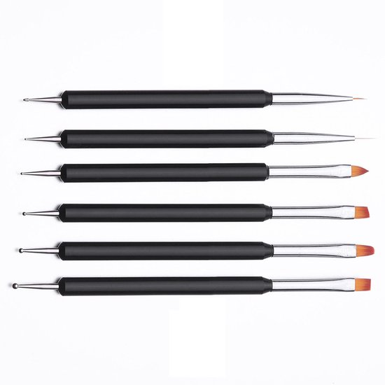 Nail Art Brush Set - 6 Pcs Double Sided Nail Brushes Kit Professional ...