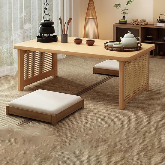 Lage houten salontafel met rotan design voor moderne interieurs | bol