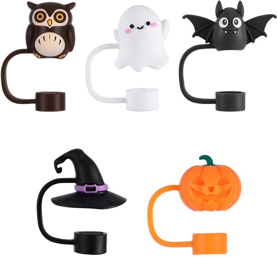 5Pc Halloween Straw Toppers, Silicone Halloween Straw Covers Bat Spirit ...