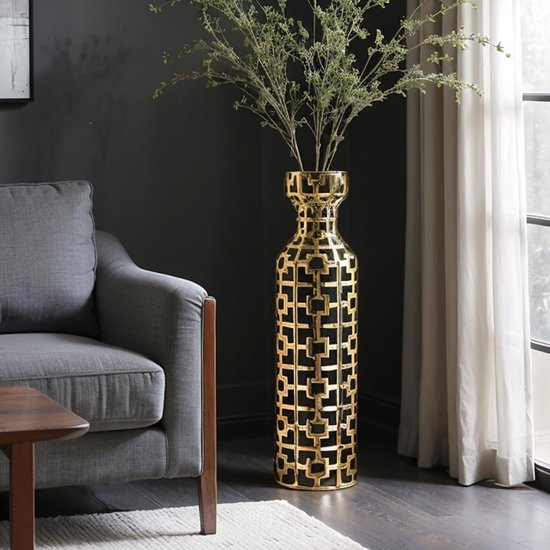 NewSangXia Zwarte Staande Vaas met Gouden Patronen - 62 cm Keramische ...