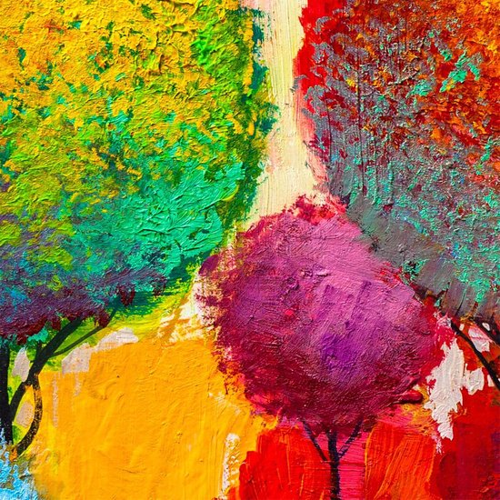 Graphic Message - Schilderij op Canvas - Bomen Landschap Regenboog - Woonkamer - Print | bol