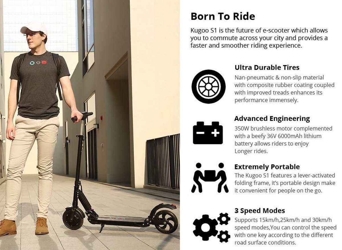 UGOO S1 Vouwbare Electrische step / scooter 30 km per uur - zwart | bol.com