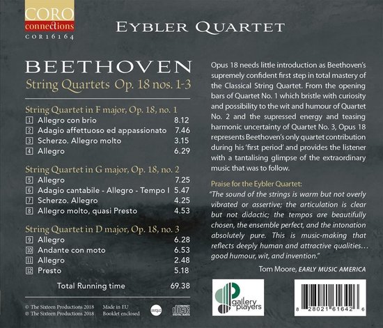 Eybler Quartet - Beethoven String Quartets Op. 18 Nos. 1-3 (CD), Eybler Quartet | Muziek | bol.com
