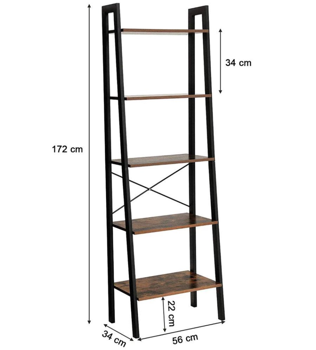 Rustiek Rek met 5 Opbergplanken voor Decoratie en Boeken - Landelijk ...