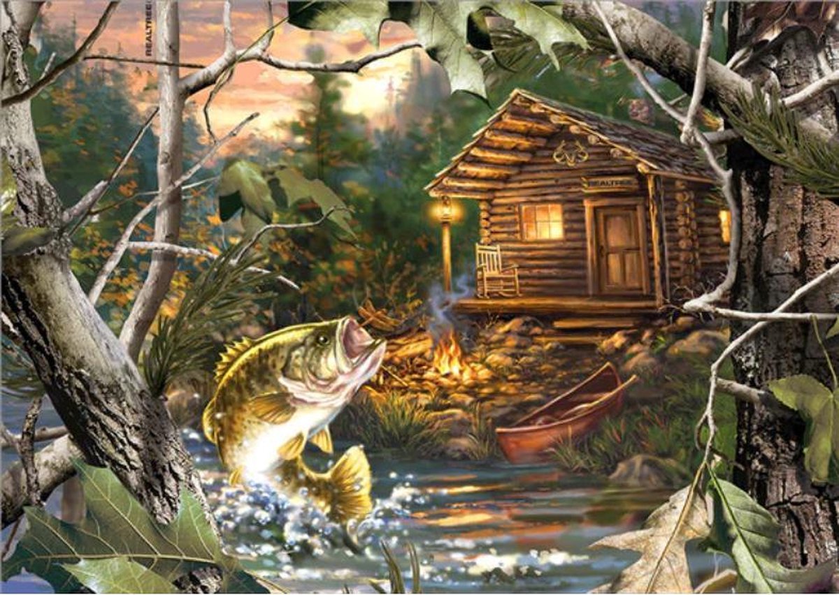 Diamond painting - Springende vis - hut - bos - 30x48cm | bol.com