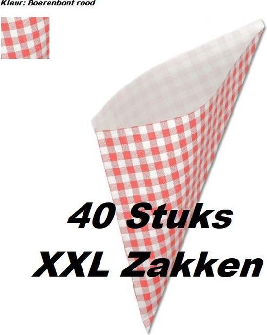 Frietzak / Patatzak voor feestjes. Puntzak in Boerenbont - 40 Stuks XXL ...