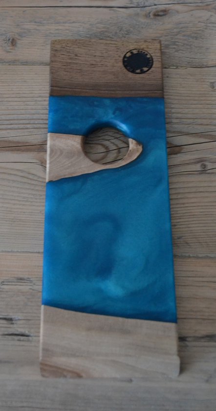 Wijnfleshouder - Zwevend - Epoxy - Hout walnoot - Blauw | bol