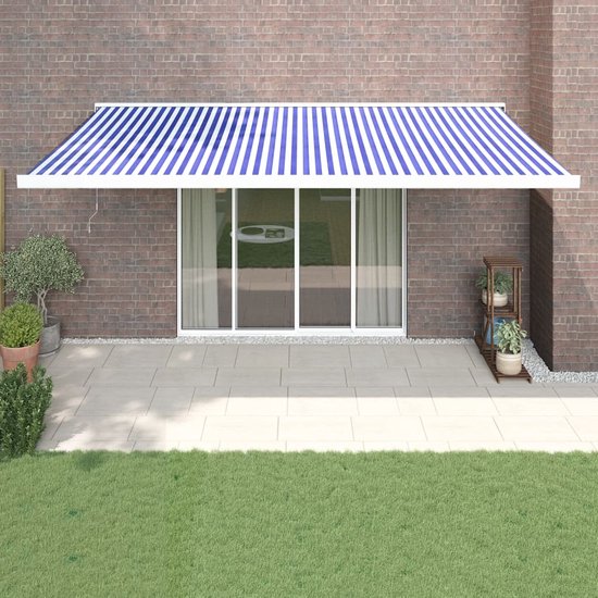 vidaXL Luifel uittrekbaar 5x3 m stof en aluminium blauw en wit ...