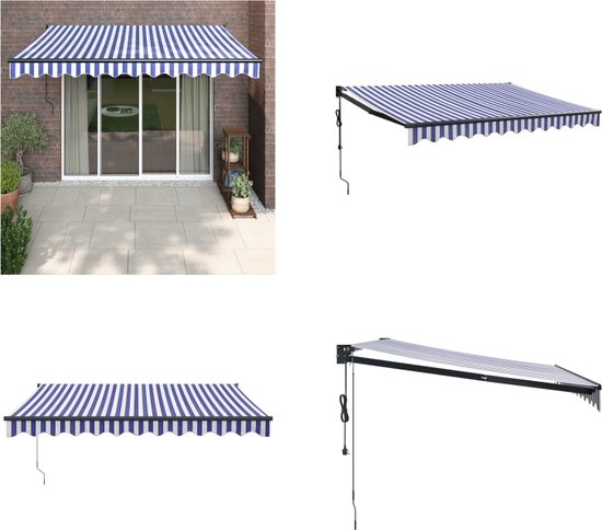 vidaXL Luifel uittrekbaar 3x2-5 m stof en aluminium blauw en wit ...