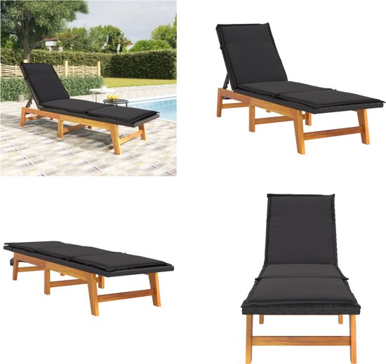 vidaXL Ligbed met kussen poly rattan en massief acaciahout - Ligbed ...